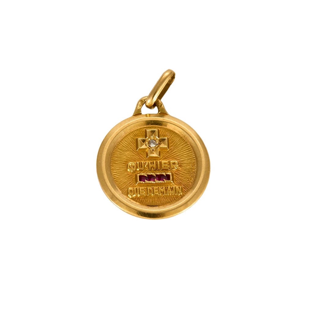AUGIS - Médaille d'Amour - or rose et gris, rubis de synthèse et diama ...