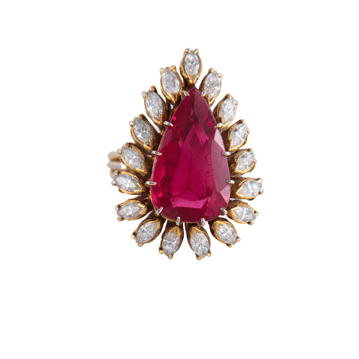 Bague Pierre rouge entourage 17 Diamants navettes - 7924003799254 - 58 ...