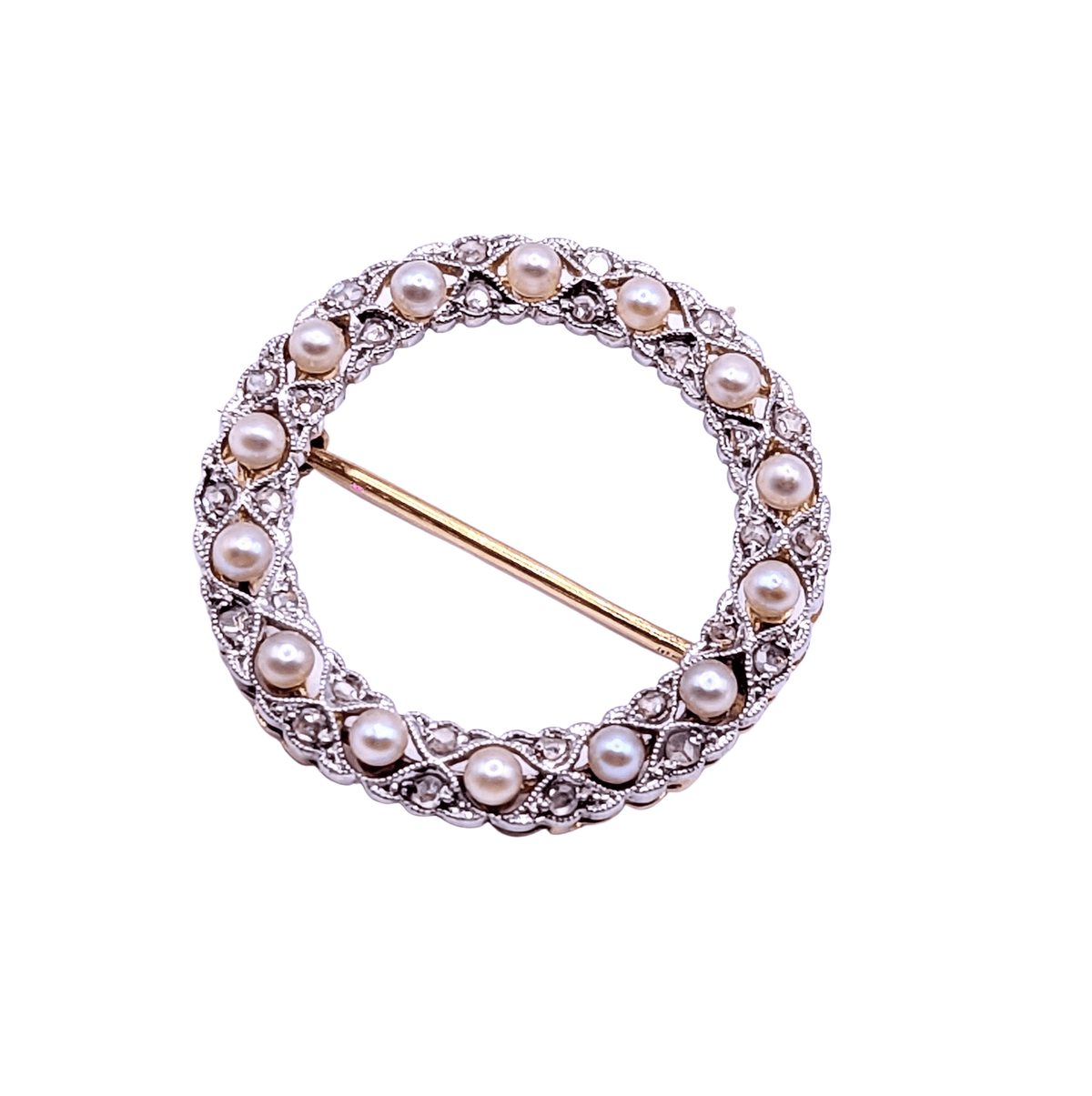 Broche XIXème or perles et diamants - 7889851220182 - 58 Facettes